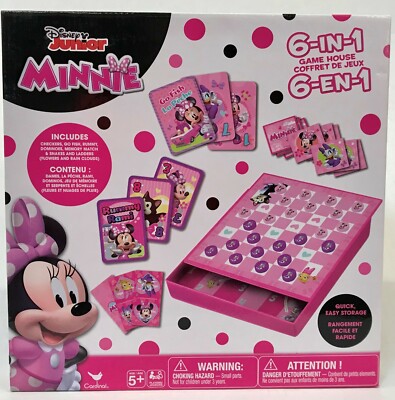 Disney Jr. Minnie Mouse 6-In-1 Game House Tin Checkers Go Fish Memory ...
