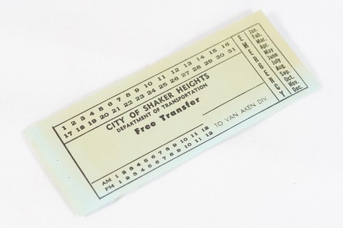 Shaker Heights Department Transportation, 1950's Emergency Ticket Free ...