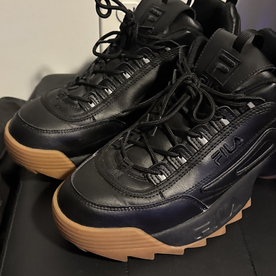 FILA Disruptor Black Gum Men's Athletic Chunky Sneakers Lace Up Low Top ...