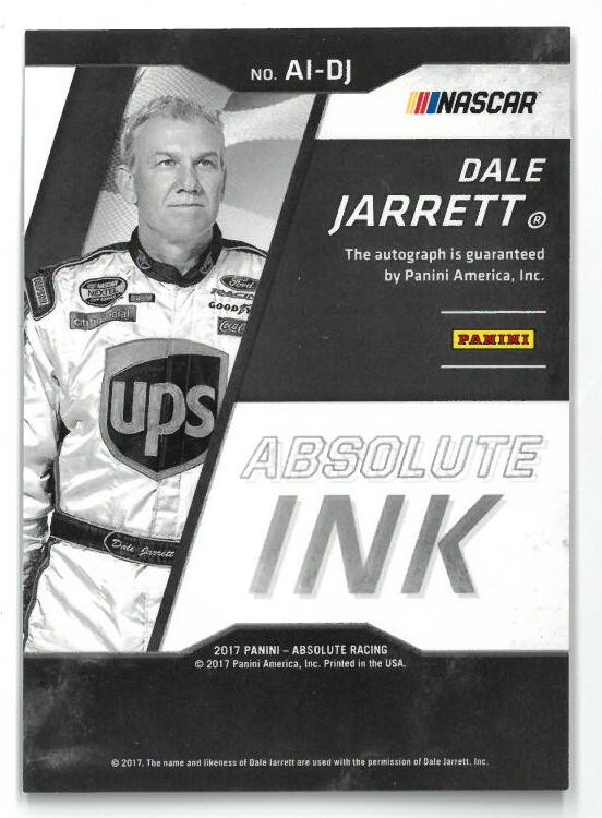 Dale Jarrett signed 2017 Panini Absolute Ink Racing NASCAR On Card Auto ...