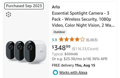Arlo Essential Spotlight Camera - 3 Pack - Wireless Security, 1080p ...