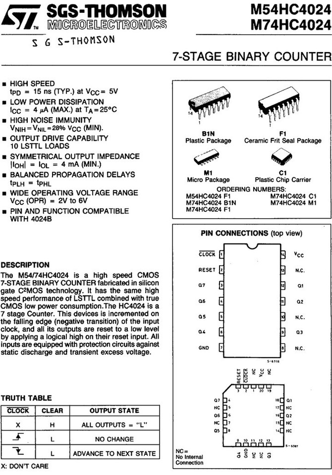 M74HC4024B1 (CD74HC4024E / MC74HC4024N) Binary Counter 74HC4024 IC (1 ...