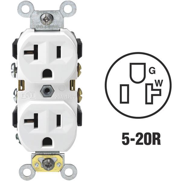 100 Pk Leviton White 20 Amp NEMA 5-20R Heavy-Duty Duplex Outlet S02 ...