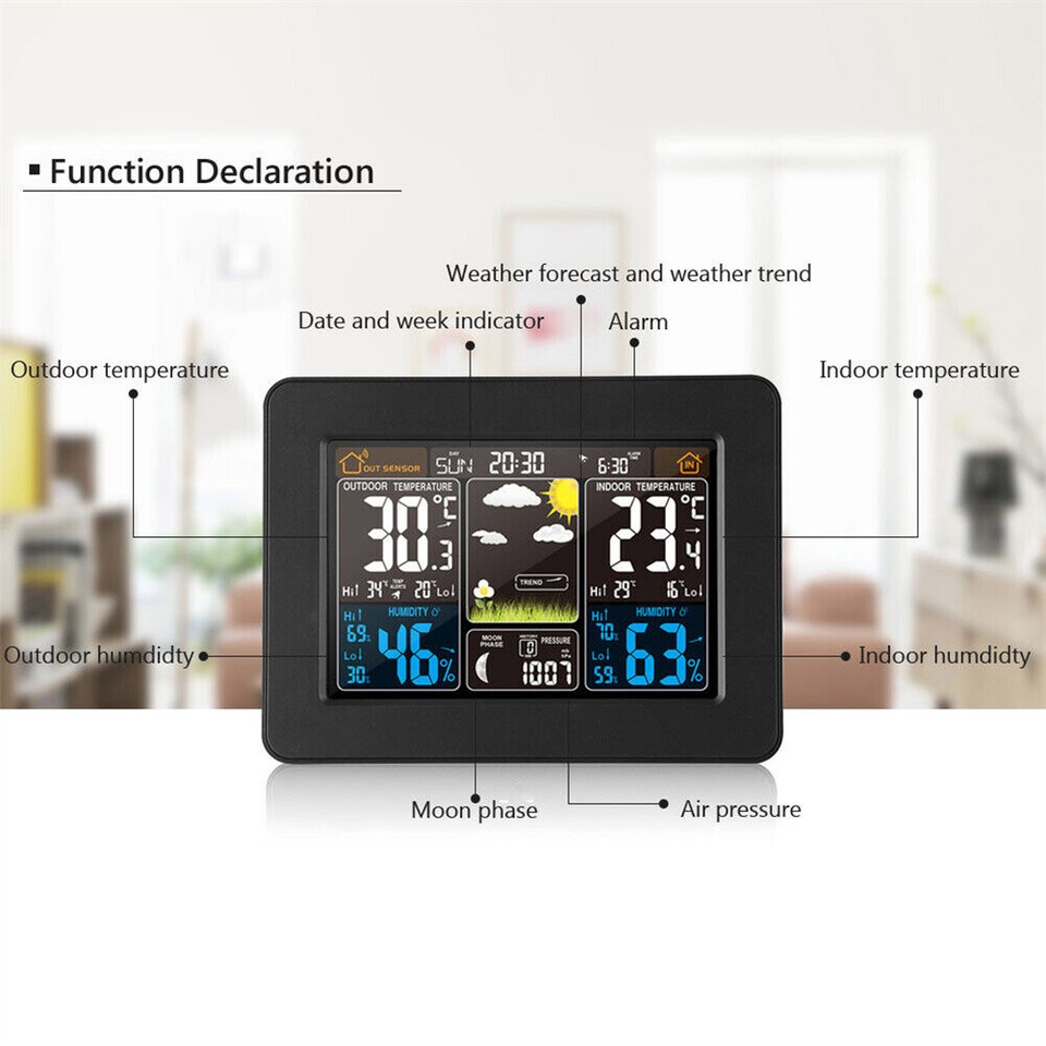 Digital LCD Indoor Outdoor Weather Station Clock Calendar Thermometer ...