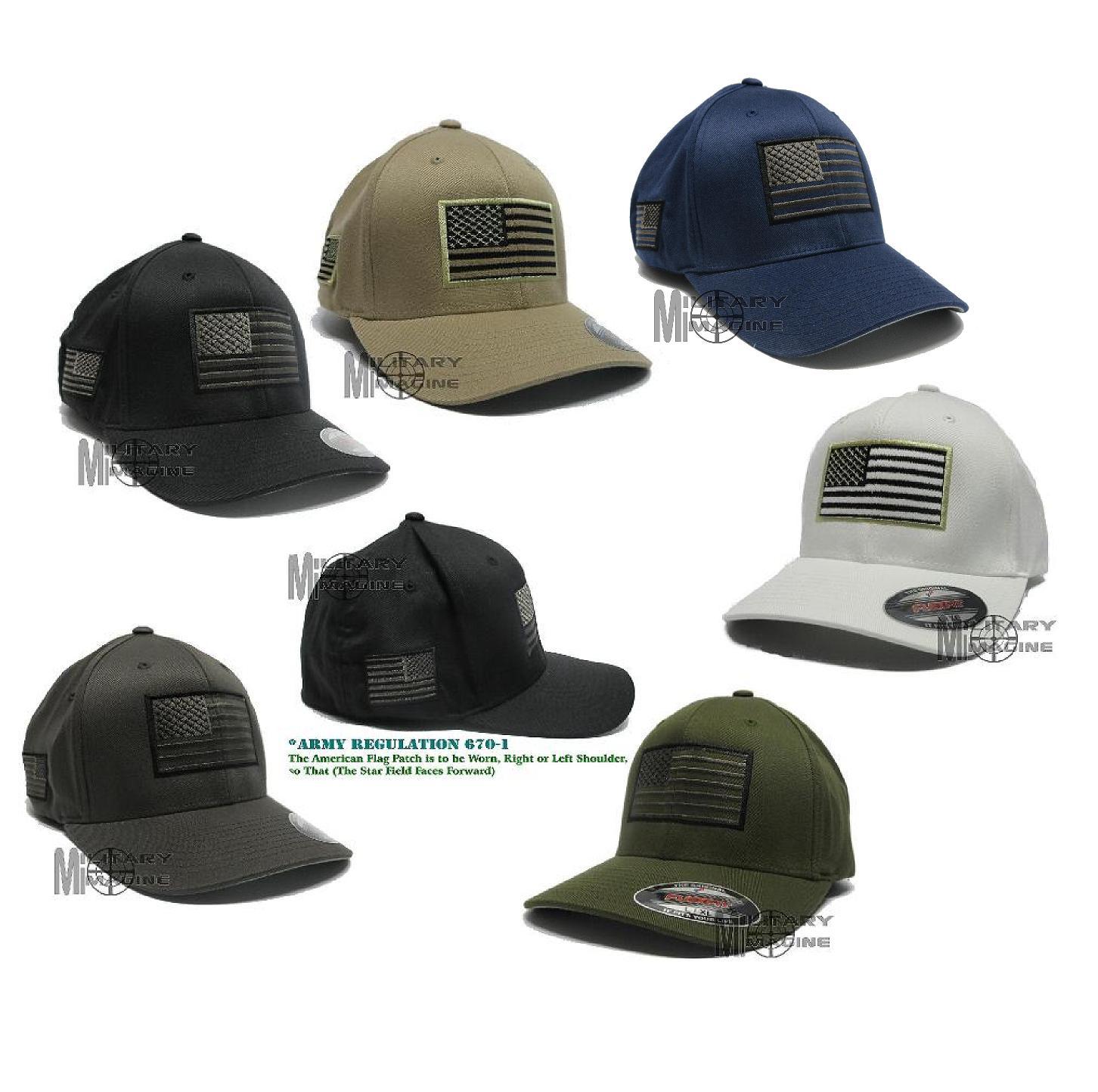 USA American Flexfit Brushed Tactical Cap Military Army small US Flag ...