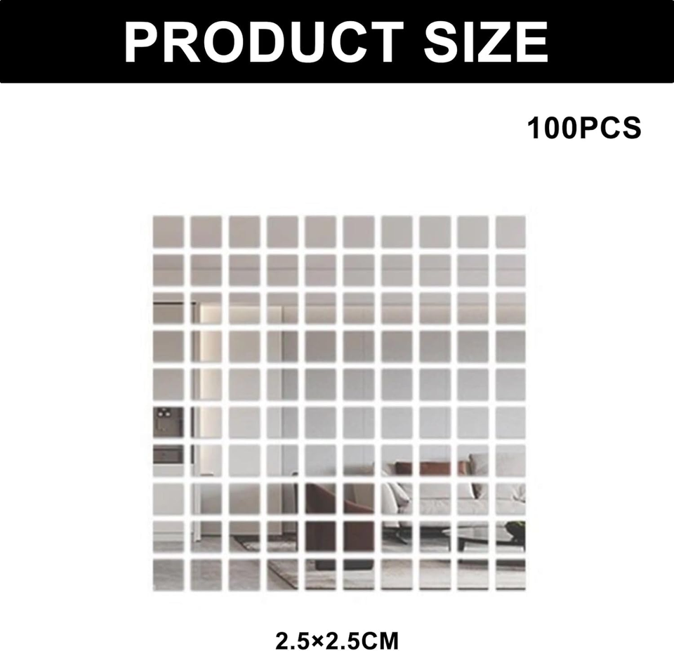 100PCS Mini Mirror - Small Square Mirror Tiles - Self Adhesive Acrylic ...