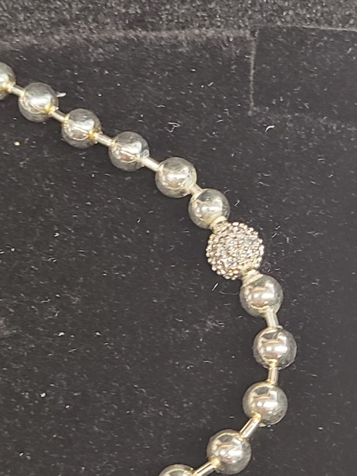 100% Authentic PANDORA 925 Silver Beads & Pave Ball Chain Bracelet ...
