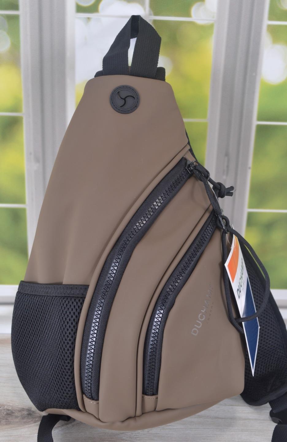 New DUCHAMP LONDON Men's Rubberized Sling Backpack Crossbody Bag BROWN ...