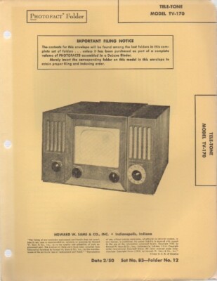 1950 TELE-TONE TV-170 TELEVISION SERVICE MANUAL PHOTOFACT SCHEMATIC ...