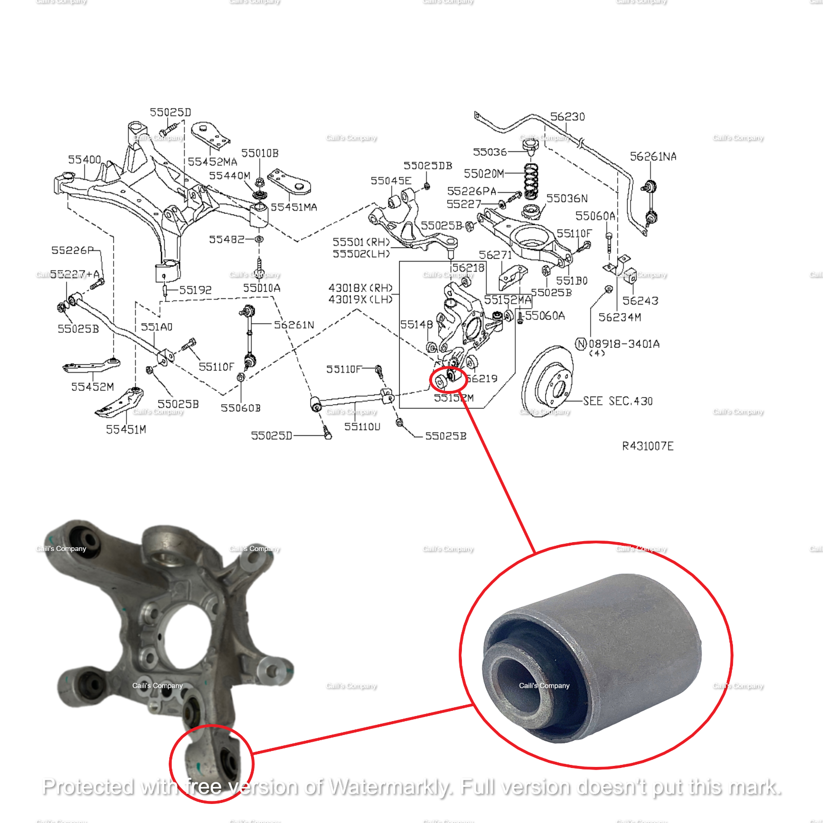 55152-8J000 For 2009-2021 Nissan 370Z Rear Knuckle Arm Lower bottom ...