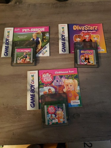 Lot Of 3 Gameboy Color Games And Manuals Kelly Club Diva Starz Barbie ...