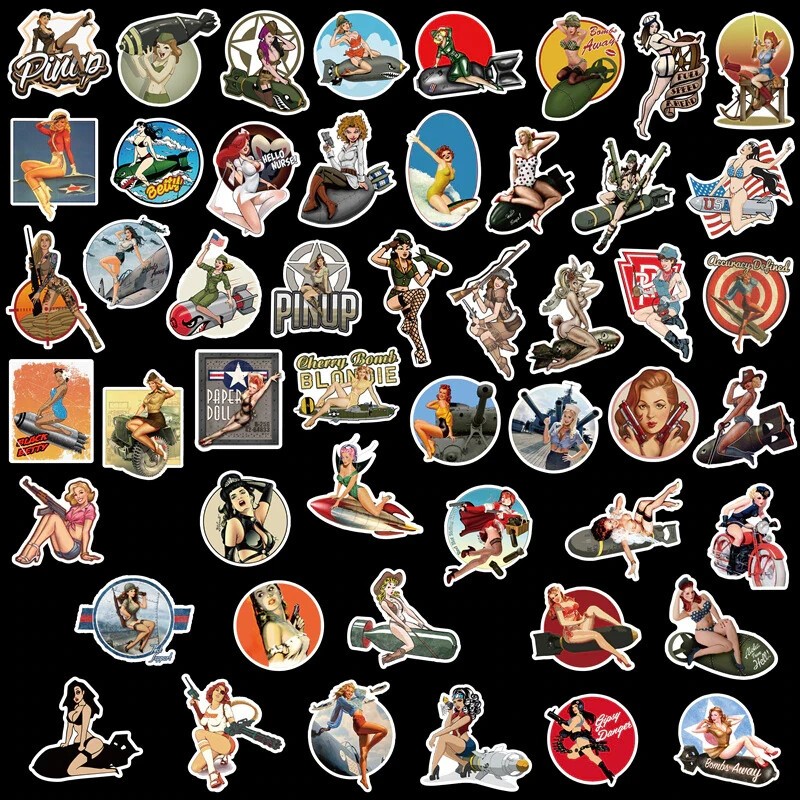 50 Pack Sexy Pin-up Girl WW2 vintage retro Bomber vinyl stickers decal ...
