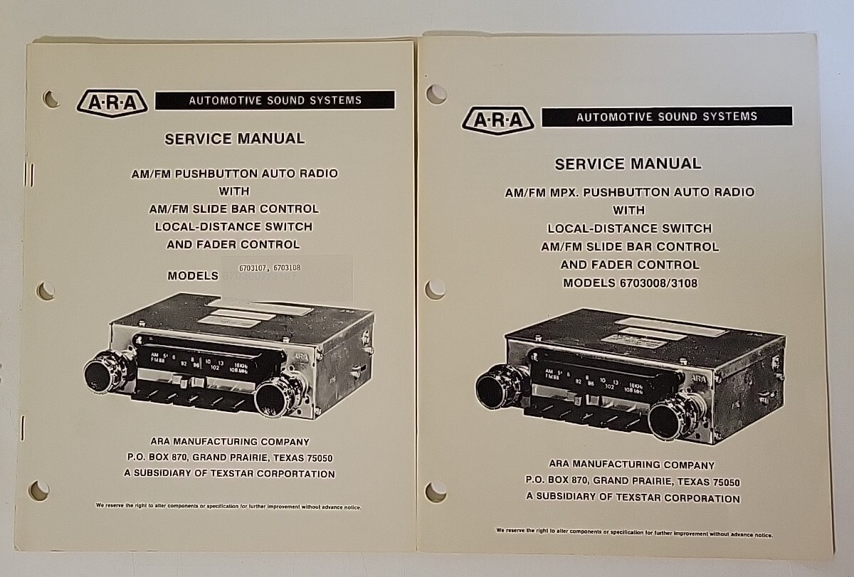 Service Manual ARA AM/FM Pushbutton Auto Radio-Slide Bar Control ...