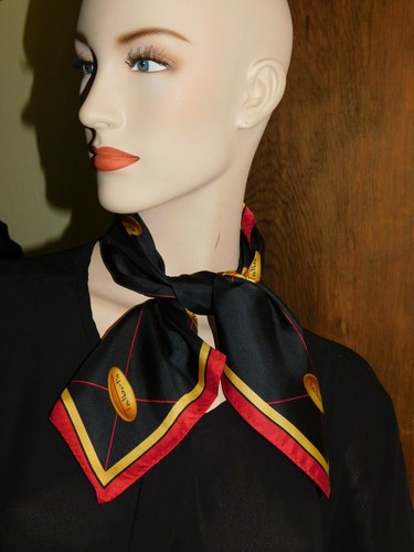 Talbots 100% Silk Sheer 21" Sq Scarf Iconic Logo Black Gold Red | eBay