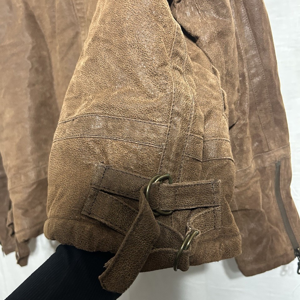 Ameri Mode Womens Leather Jacket Brown Faux Fur Lining Full Zip Size XL | eBay