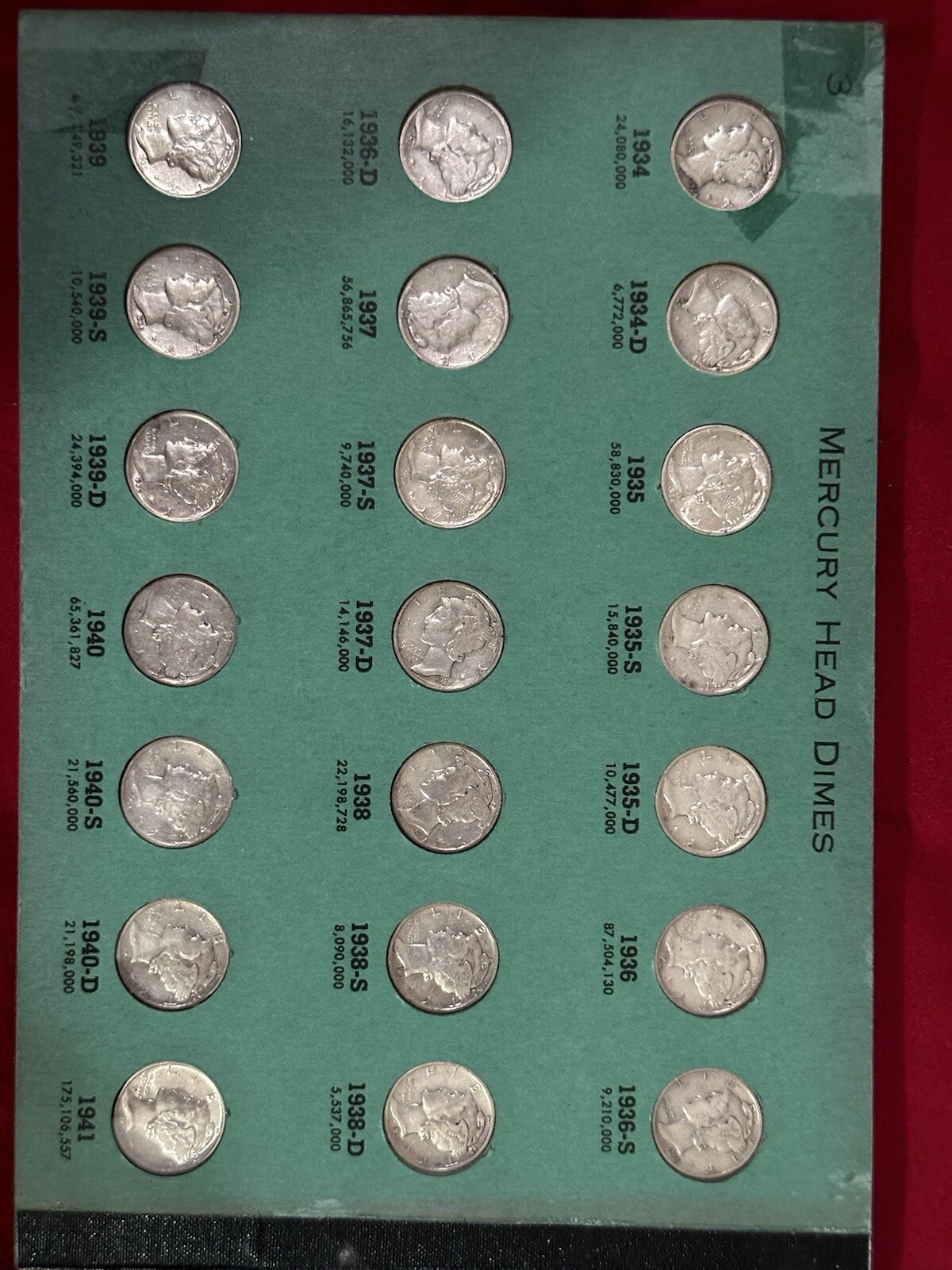 Mercury Dimes 1916-1945 Complete Set Including The Most Wanted 1916 D ...