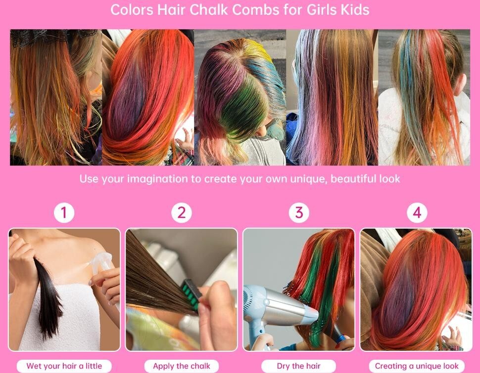 10 Color Washable Hair Chalk Temporary Hair Color Chalk Comb Set for ...