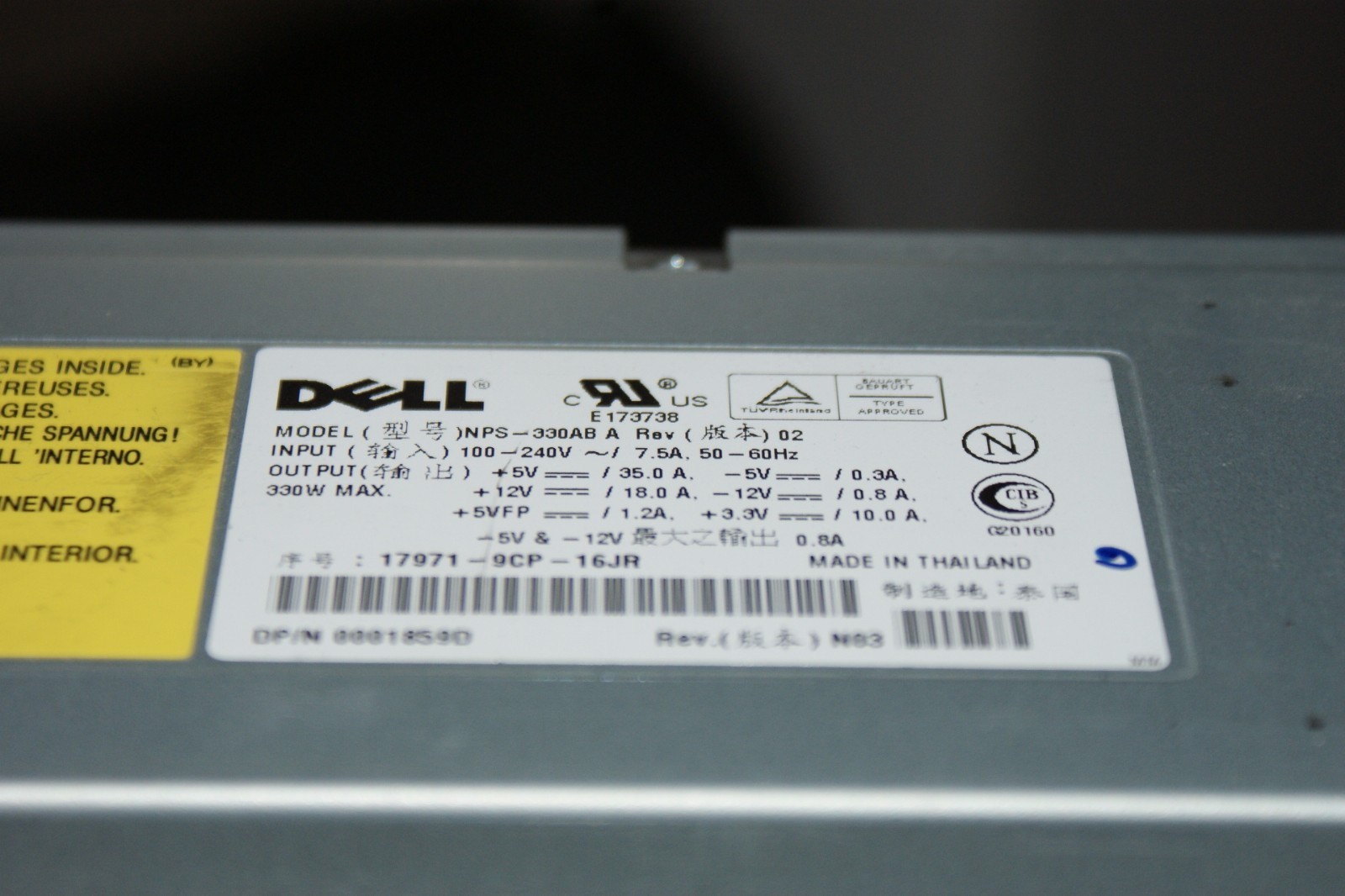 Dell PowerEdge 2400 330W Power Supply Unit PSU PE2400 NPS-330AB-A 1859D ...