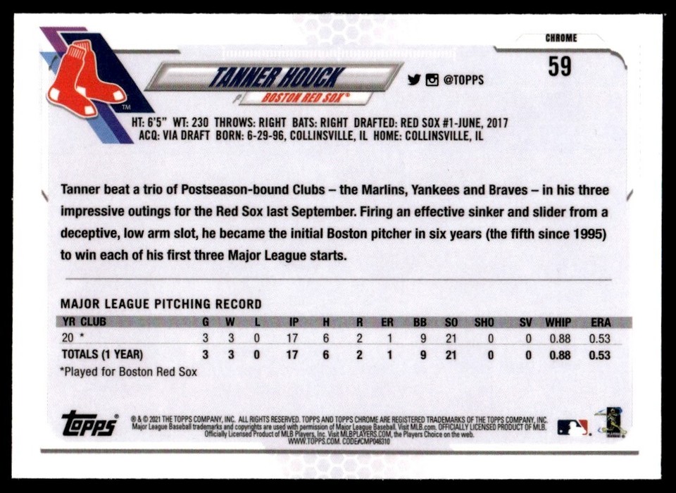 2021 Topps Chrome Tanner Houck Rookie G15 Boston Red Sox #59 | eBay