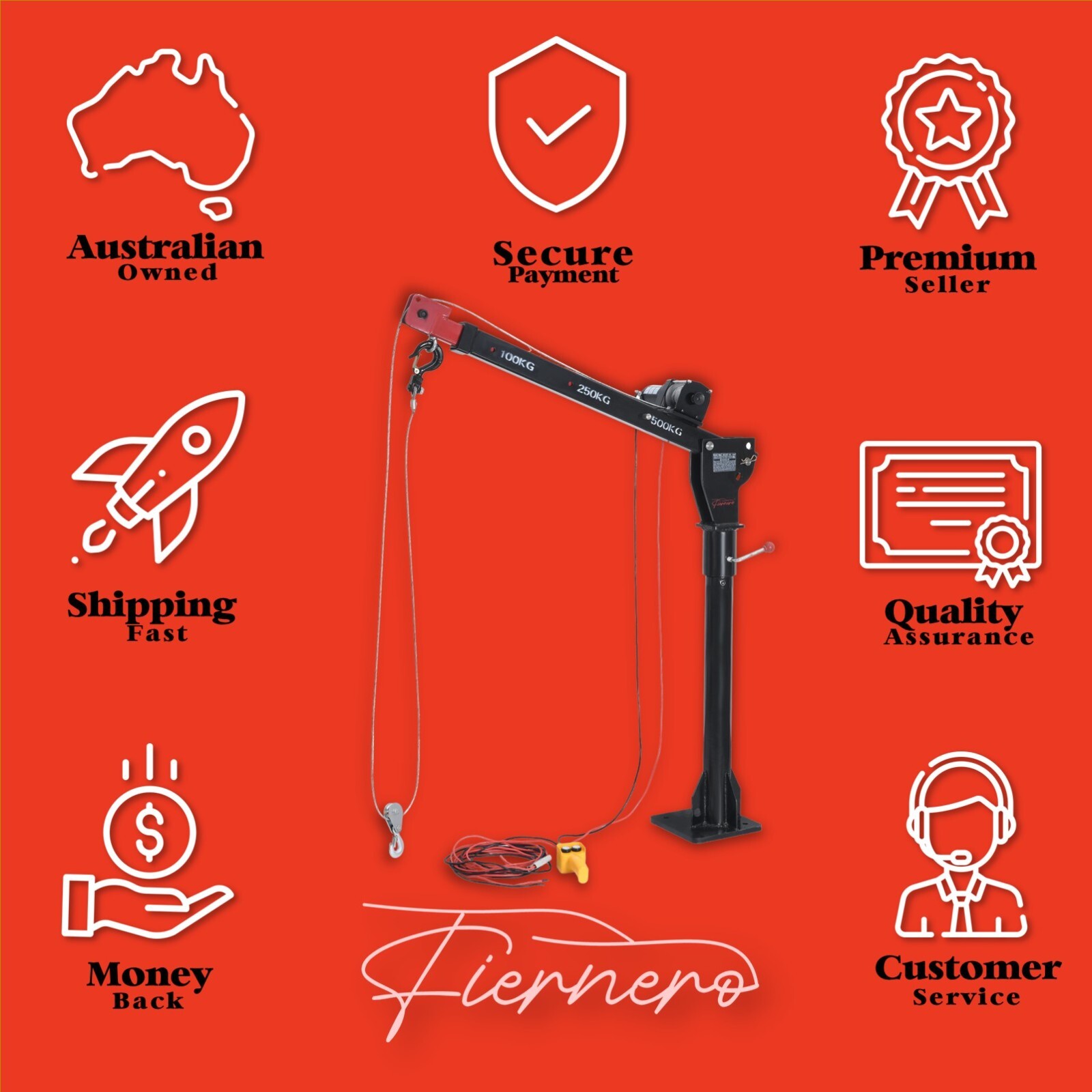 800kg Swivel Hydraulic Crane Hoist 12V Electric Jack UTE Trailer Pick ...