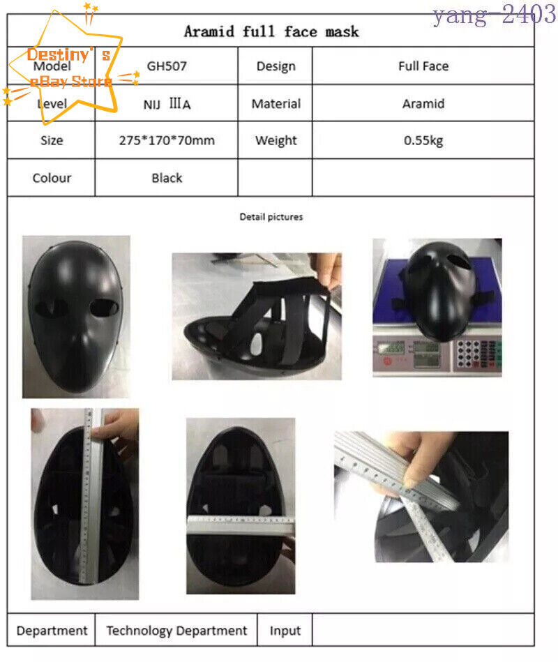 US ! 3A Tactical Ballistic Bullet Proof Face Mask Armor NIJ Level IIIA ...