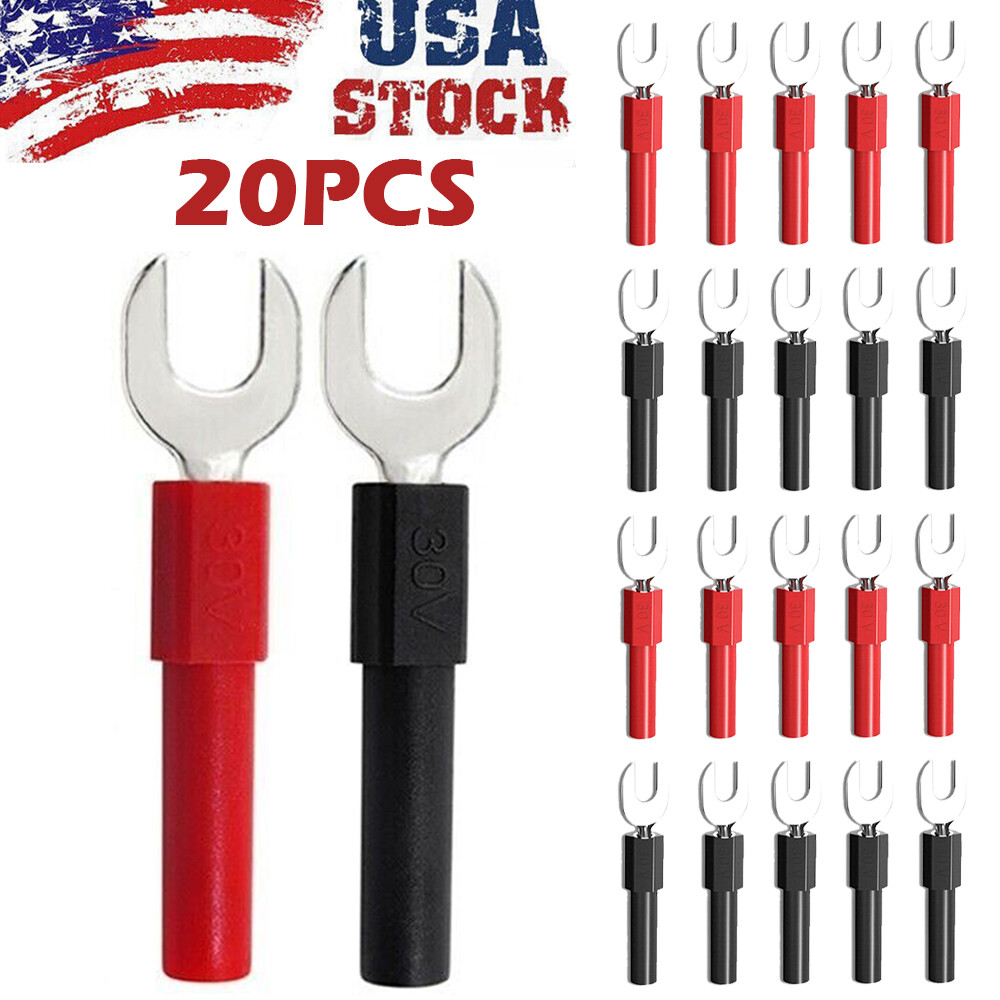 20pc 36A 6mm Spade Plug Adapter Fork U&Y Type Connector for 4mm Banana ...