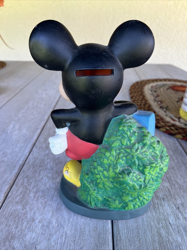 Vintage Mickey Mouse Piggy Bank. 9” Plastic. Rubber Bank Stopper | eBay