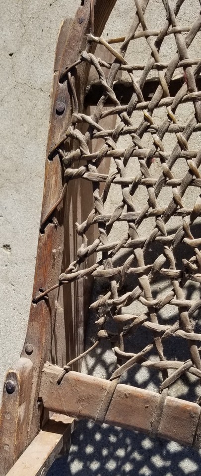 Antique Canoe Seat Wood & Leather Primitive Lodge Decor Signed by Maker ...