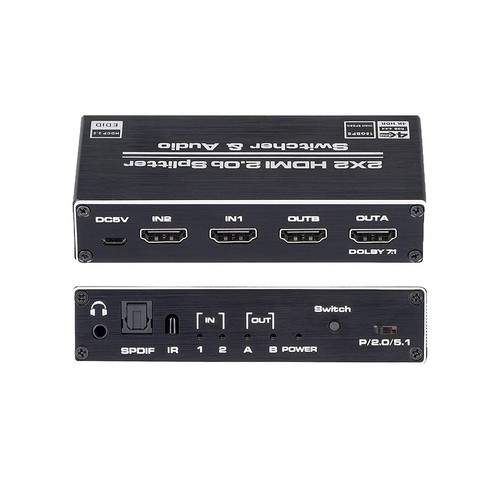 HDMI Switch 2x2, 2 Ports HDMI Switch Splitter 2 in 2 Out with IR Remote ...