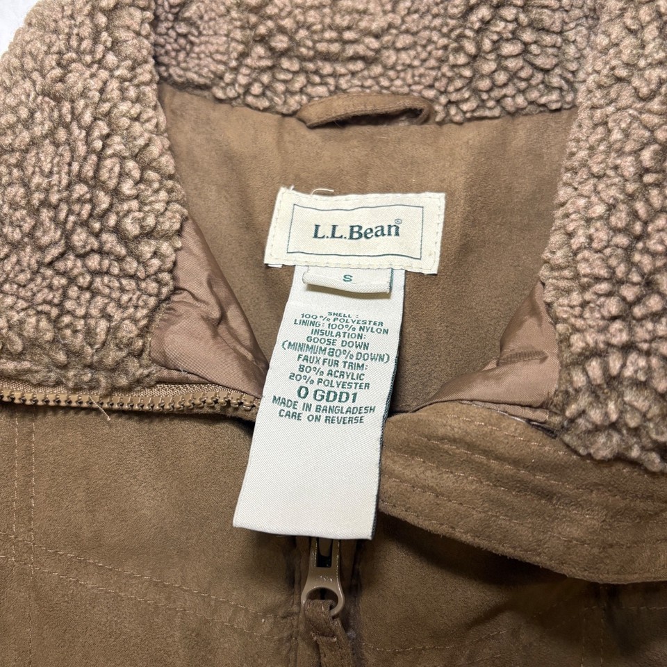 LL Bean Jacket Women’s S Goose Down Faux Suede Lined Sherpa Lined ...