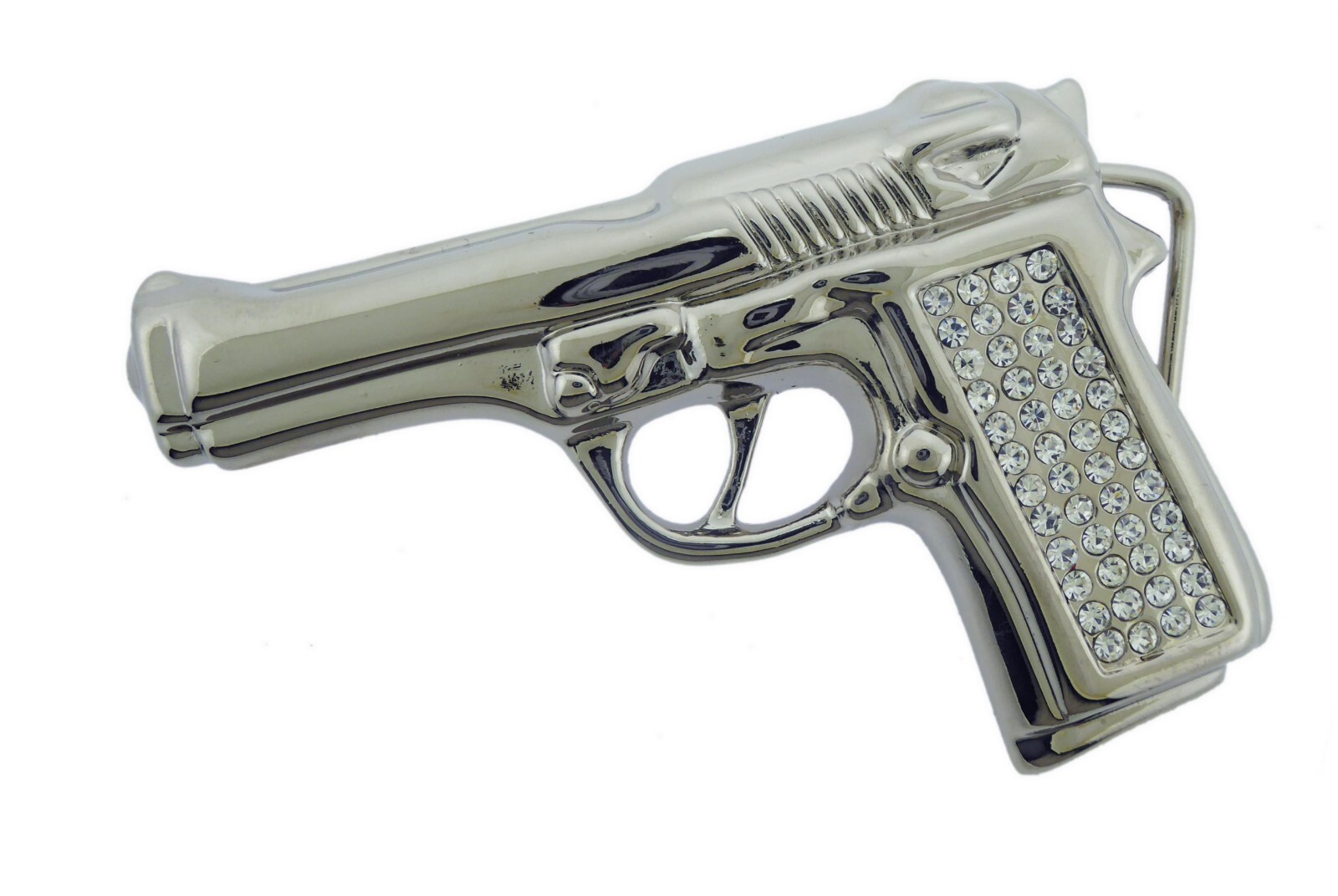 Gun Belt Buckle Silver Chrome Metal Blinged Iced Style Fashion Men ...