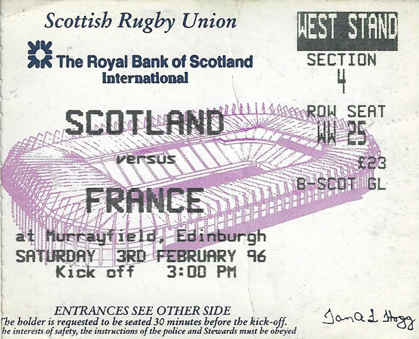Scotland v France 3 Feb 1996 Murrayfield RUGBY TICKET | eBay