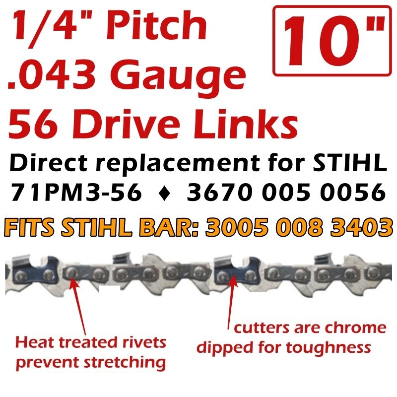 COPPERHEAD 3-Pk 10" Chains for STIHL Pole Saw Chainsaws 71PM3-56 / 3670 ...