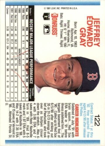 1992 Donruss Jeff Gray #122 Boston Red Sox | eBay