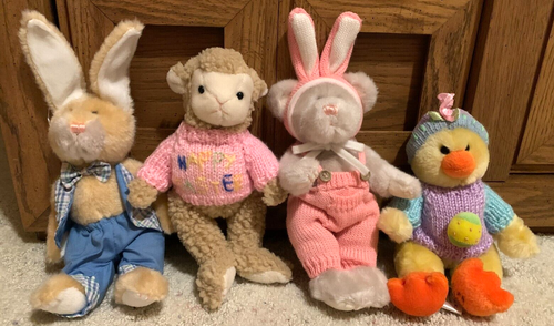 HugFun 2001 Easter Spring 4 Stuffed Animals: Duck, Lamb, Bunny, Bear ...