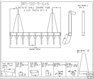 dozer blade root rake, 110" wide, 1450 lbs AR400 steel NEW, USA ...