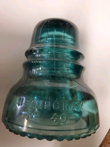 VINTAGE HEMINGRAY NO 40, AQUA BLUE GLASS INSULATOR MADE IN USA, nice ...