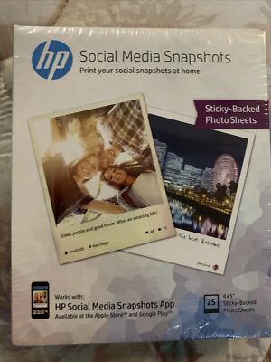 HP Social Media Snapshots 25 Sheets Per Pack Sticky Back 4"x5" New ...