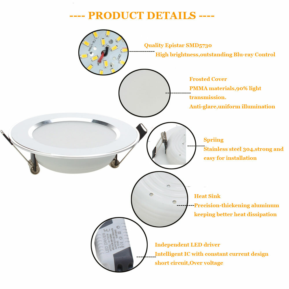 18W 15W 12W 9W 7W 5W 3W LED Recessed Ceiling Panel Down Light Color ...