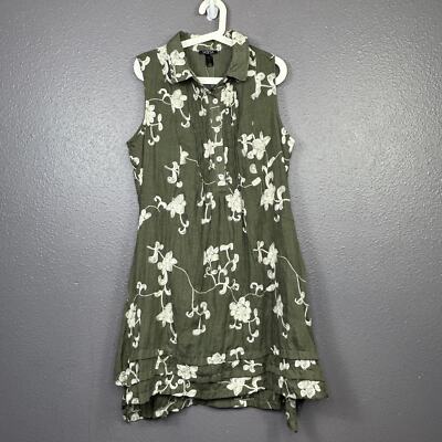 Vasna Linen Blend Dress Size Large Floral Embroidered Boho Green ...
