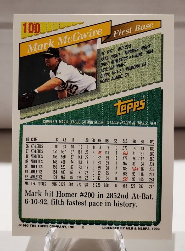 1993 Topps #100 Mark McGwire | eBay