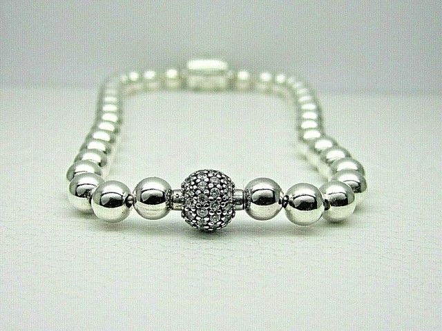 Authentic PANDORA Bracelet Silver Beads and Pave Style #598342cz Size ...