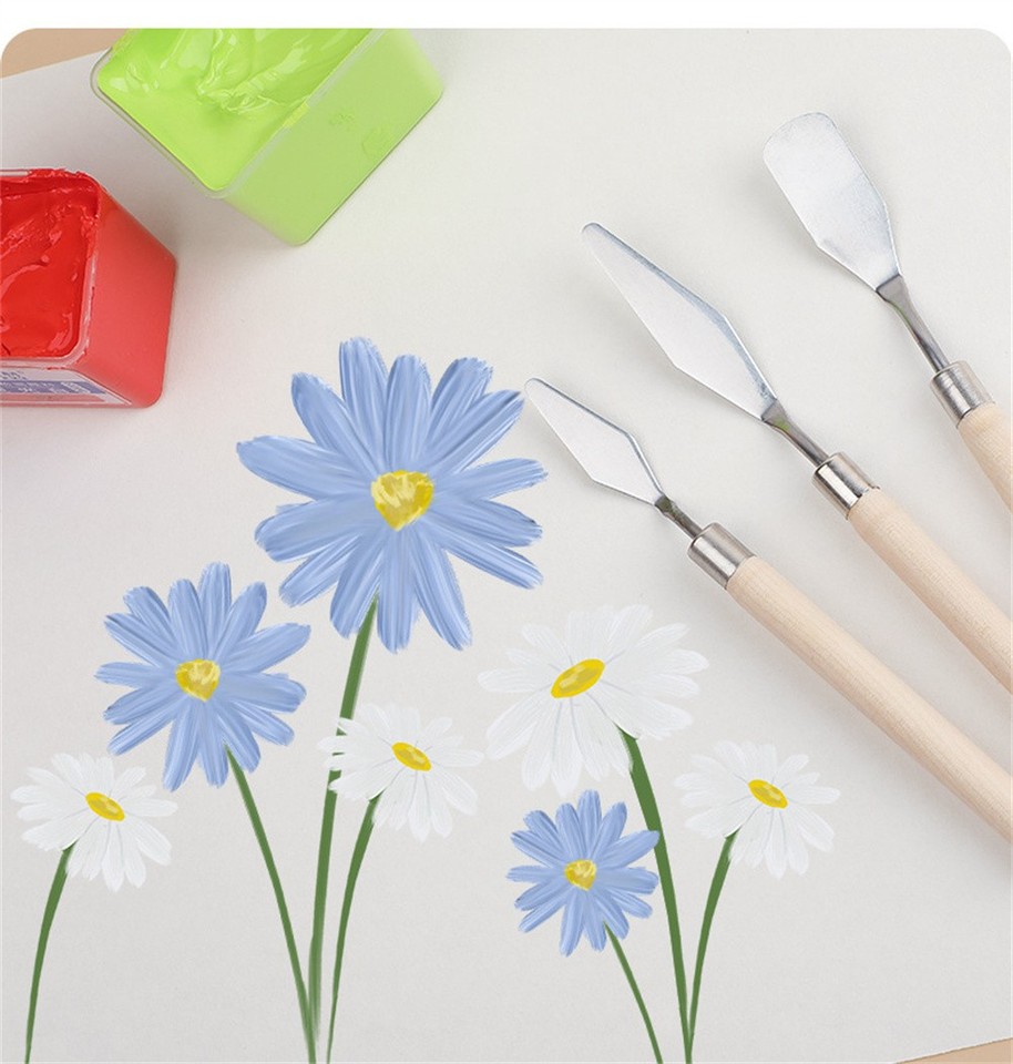 Gouache Oil Paint Scraper Set Wooden Stainless Steel Spatula Palette ...