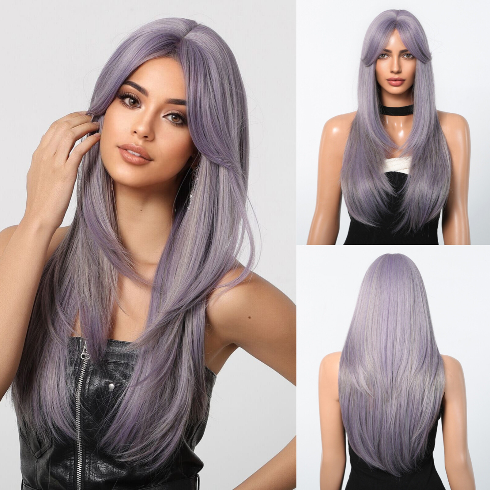 Layered Long Straight Hair with Fringes Women's Fashionable Realistic ...