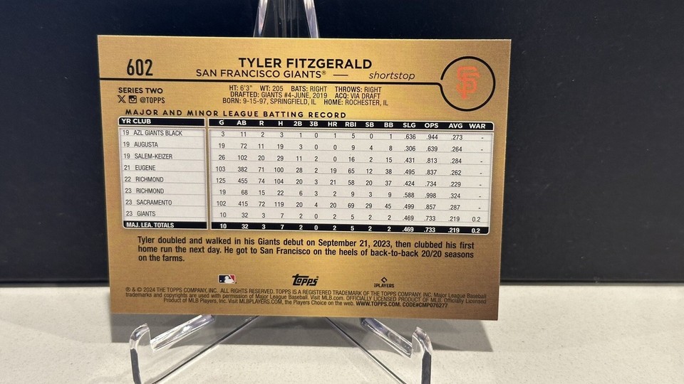 Tyler Fitzgerald 2024 Topps Series 2 Golden Mirror SSP RC #602 SF ...