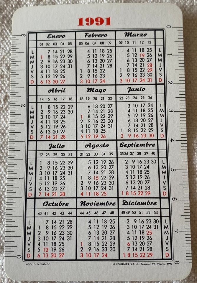 ⭕VTG card pocket calendar 1991 HERACLIO FOURNIER ADVERTISING HOTEL ...