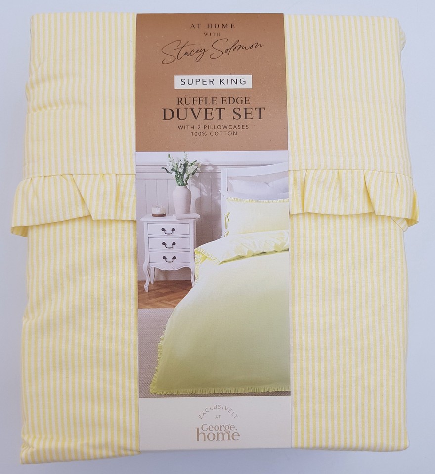 Stacey Solomon Yellow Stripe Ruffle Super King Duvet Cover Pillowcase ...