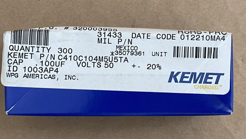 C410C104M5U5TA Kemet, Multilayer Ceramic Capacitor 50V 0.1uF Z5U 20% ...