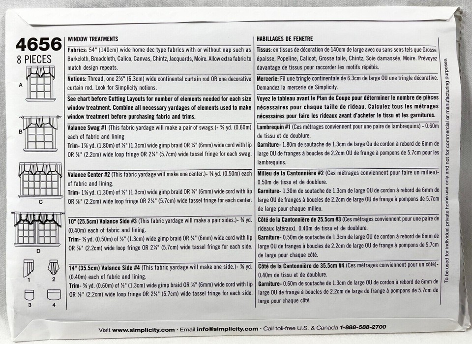 2005 Simplicity Sewing Pattern 4656 Window Treatments Valances 4 Styles ...