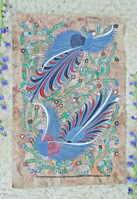 #2 Amate Bird of Paradise Bark Painting Subtle Handmade Guerrero Mexico ...